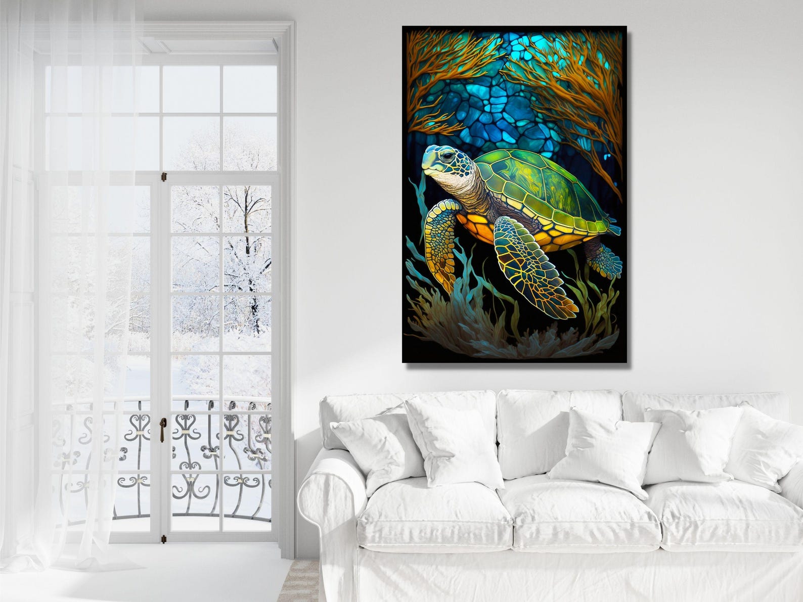 Sea Turtle Glass Wall Art Print: Stained Glass Window Hangings Panel - Etsy