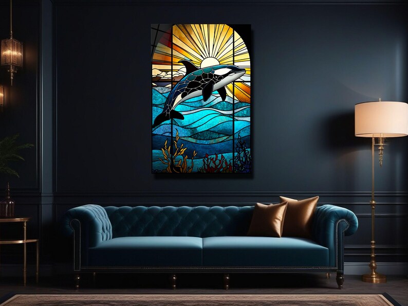 Orca Stained Glass Pattern Window Panel, Stain Glass Art Decor Gift ...