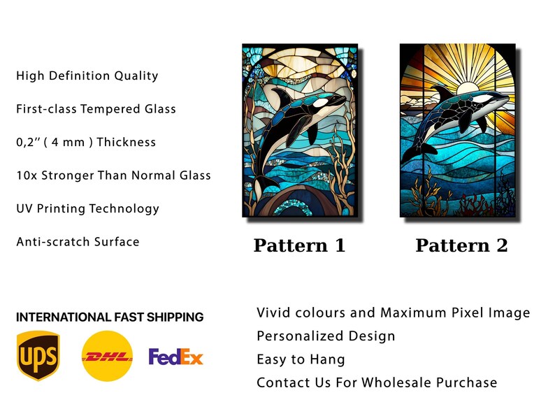 Orca Stained Glass Pattern Window Panel, Stain Glass Art Decor Gift ...