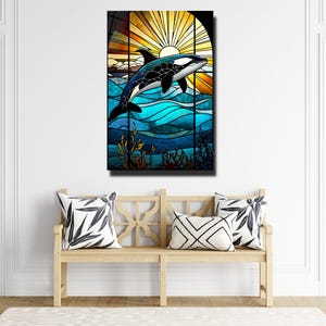 Orca Stained Glass Pattern Window Panel, Stain Glass Art Decor Gift ...