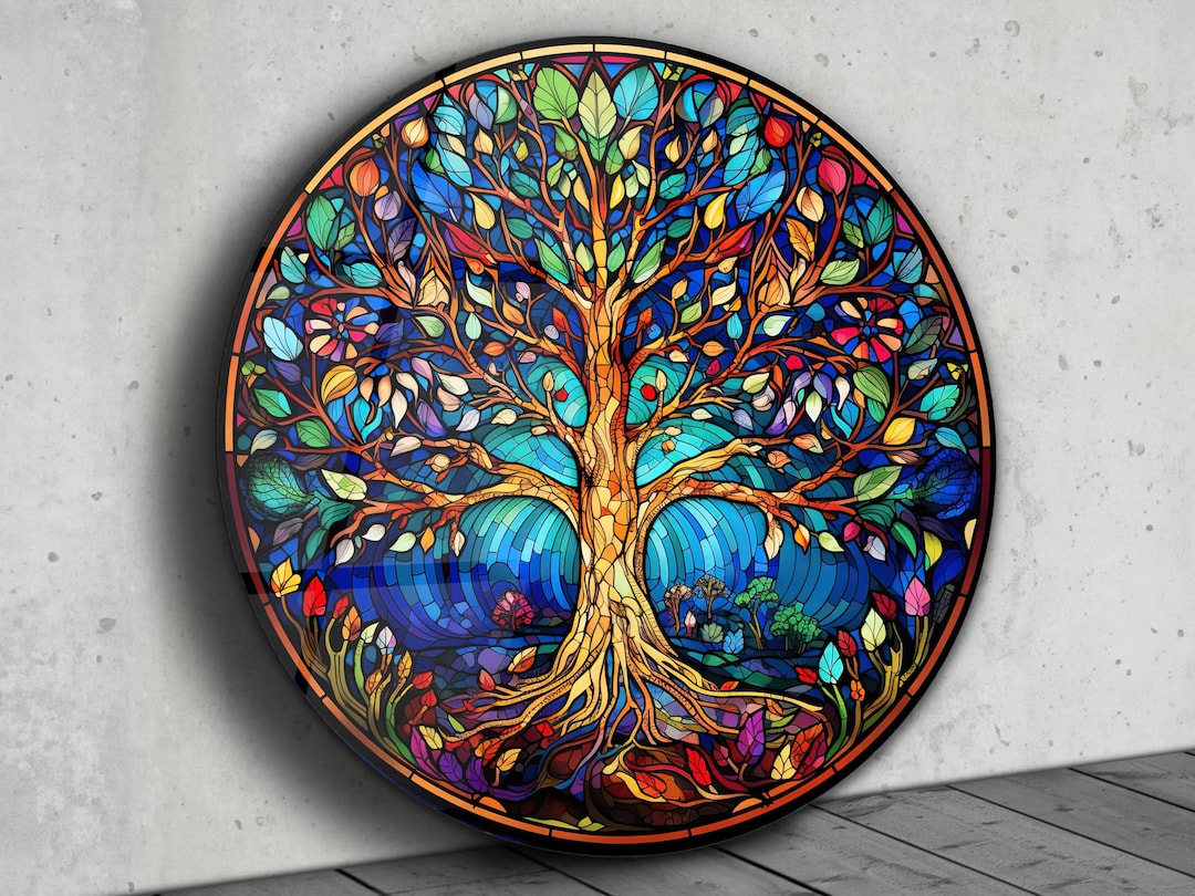 Tree of Life Stained Glass Artwork, Stained Glass Window Hanging Panel ...