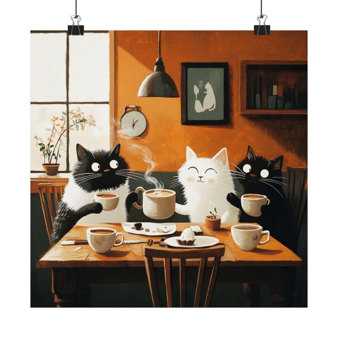 Vertical Poster, Cute Cats Coffee Shop Wall Art, Matte Print, Kitchen ...