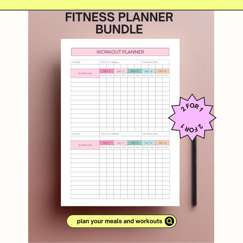 Meal and Workout Planner Bundle Weekly Meal Menu & Fitness Planner DIY ...