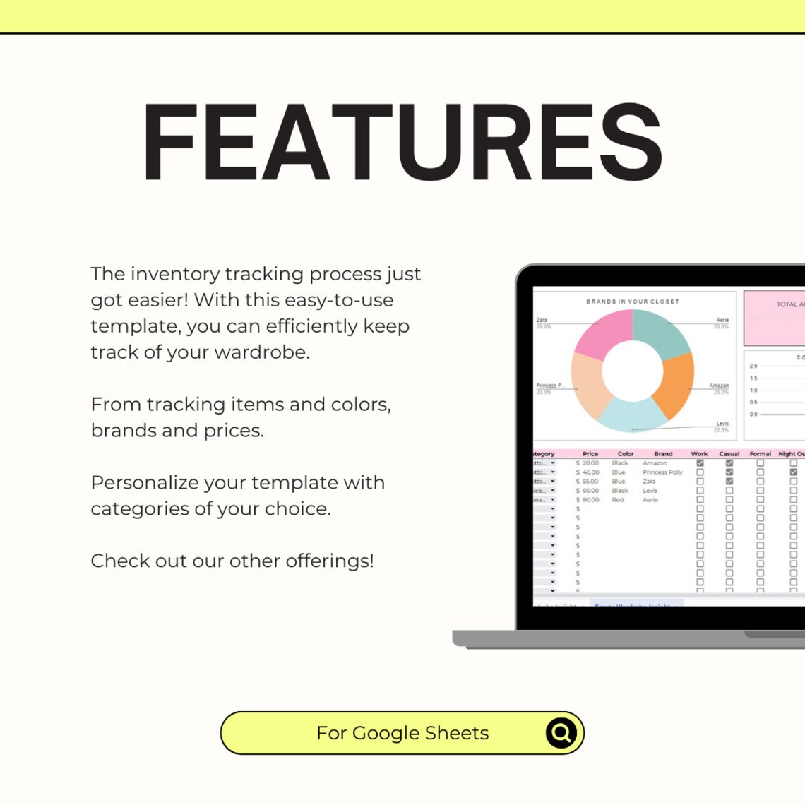 Wardrobe Inventory and Insight Template for Google Sheets Clothing ...
