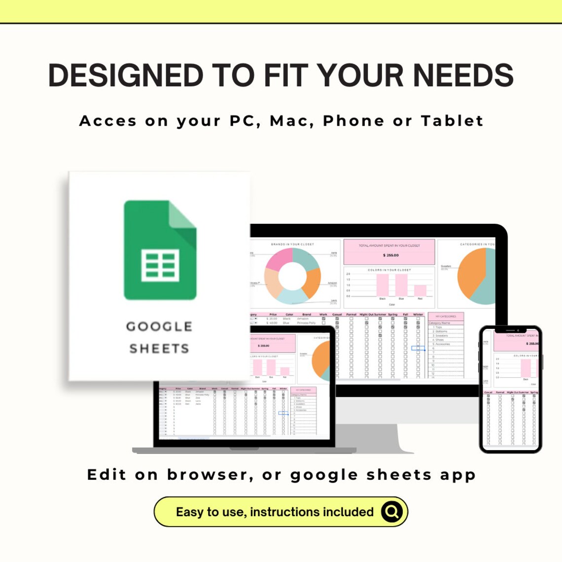 Wardrobe Inventory and Insight Template for Google Sheets Clothing ...