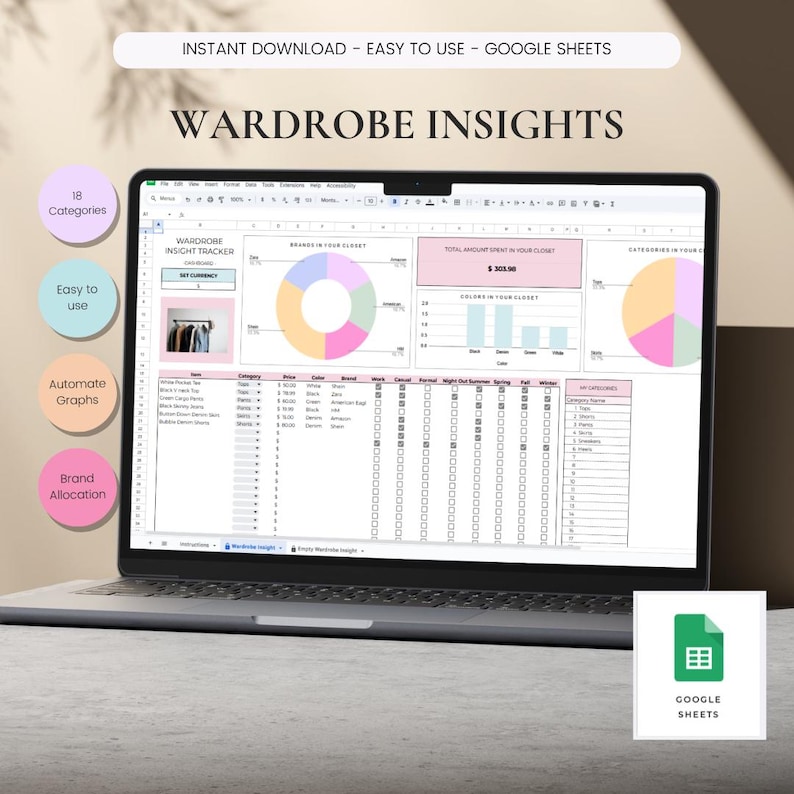 Wardrobe Inventory and Insight Template for Google Sheets | Clothing ...