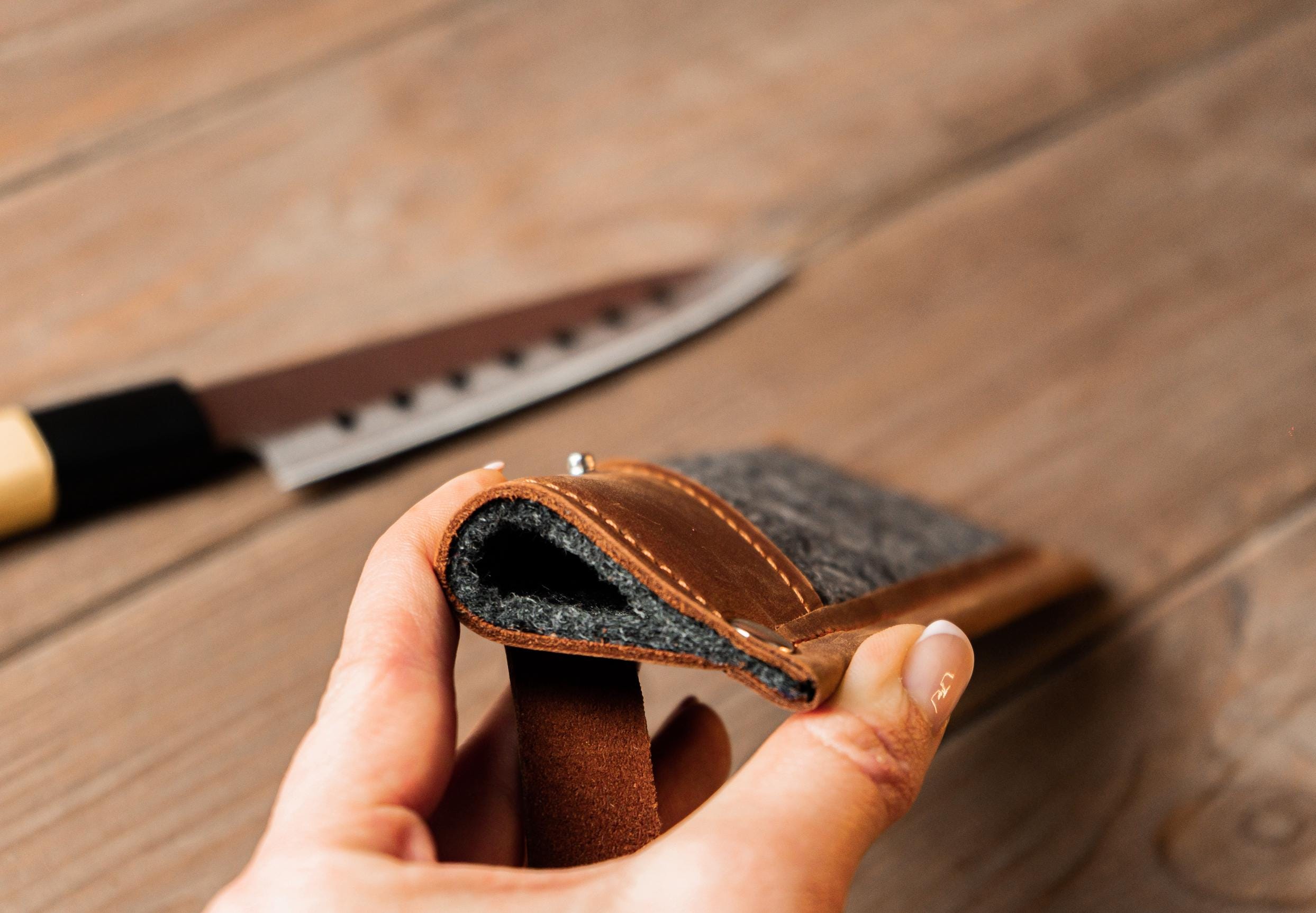 Handmade Leather Knife Sheath for Kitchen, Leather Knife Cover, Custom ...