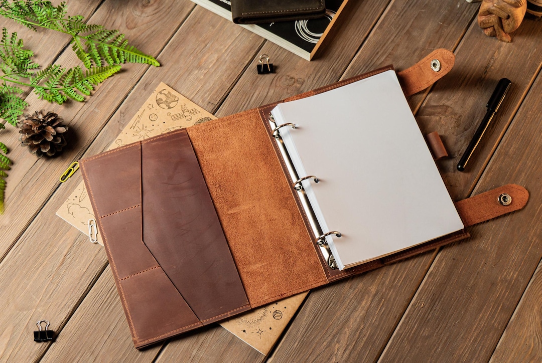 Personalized Leather 3-ring Binder, Leather Portfolio Cover for Office ...