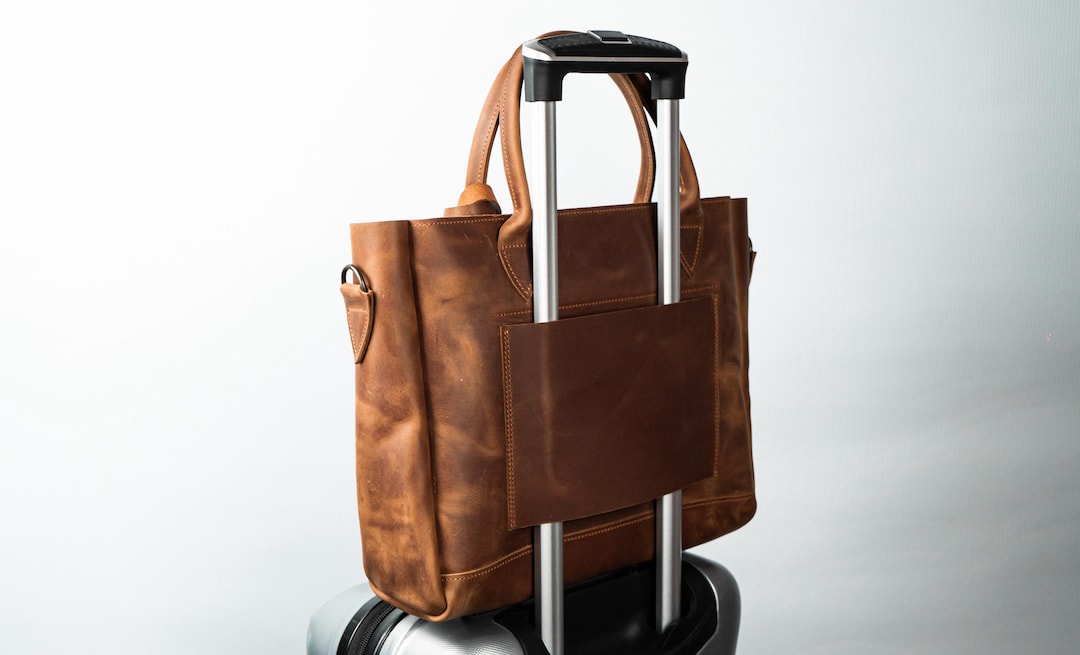 Leather Travel Tote With Trolley Sleeve for Women, Womens Leather ...