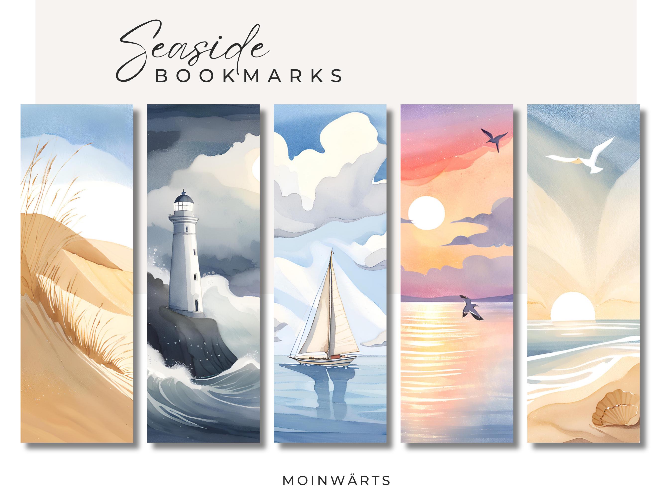 Printable Watercolor Bookmarks: Set of 5 Coastal Designs With Beach ...