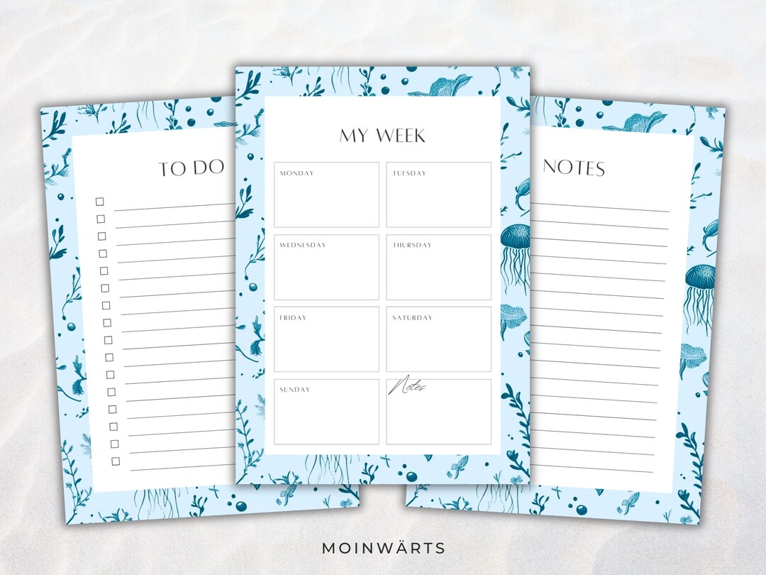Coastal Planner Set: Printable To-do List, Note Template & Weekly ...