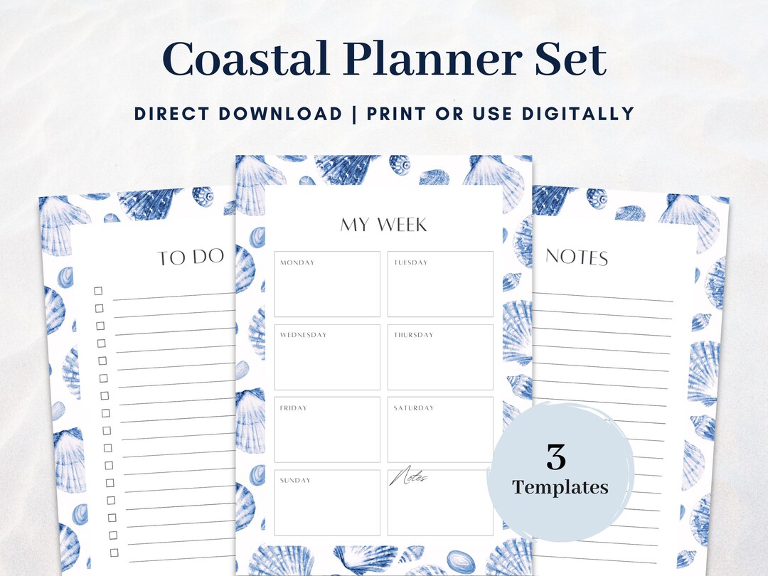 Coastal Planner Set: Printable To-do List, Note Template & Weekly ...