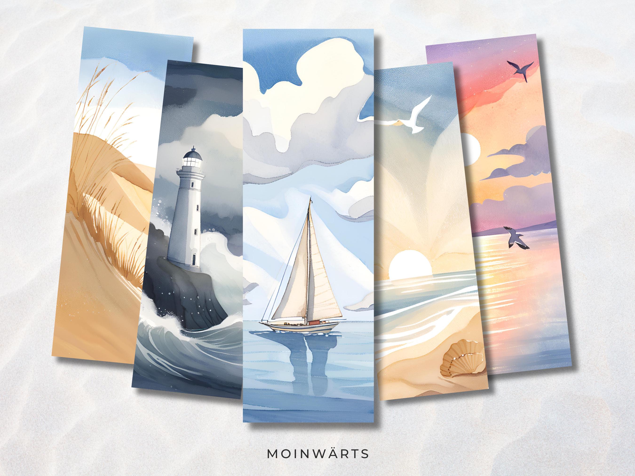 Printable Watercolor Bookmarks: Set of 5 Coastal Designs With Beach ...
