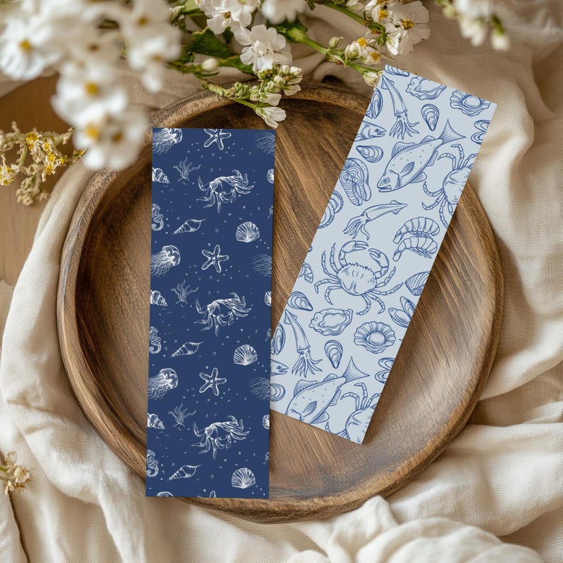 Printable Nautical Bookmarks | 5 Blue Coastal Patterns With Seashells ...