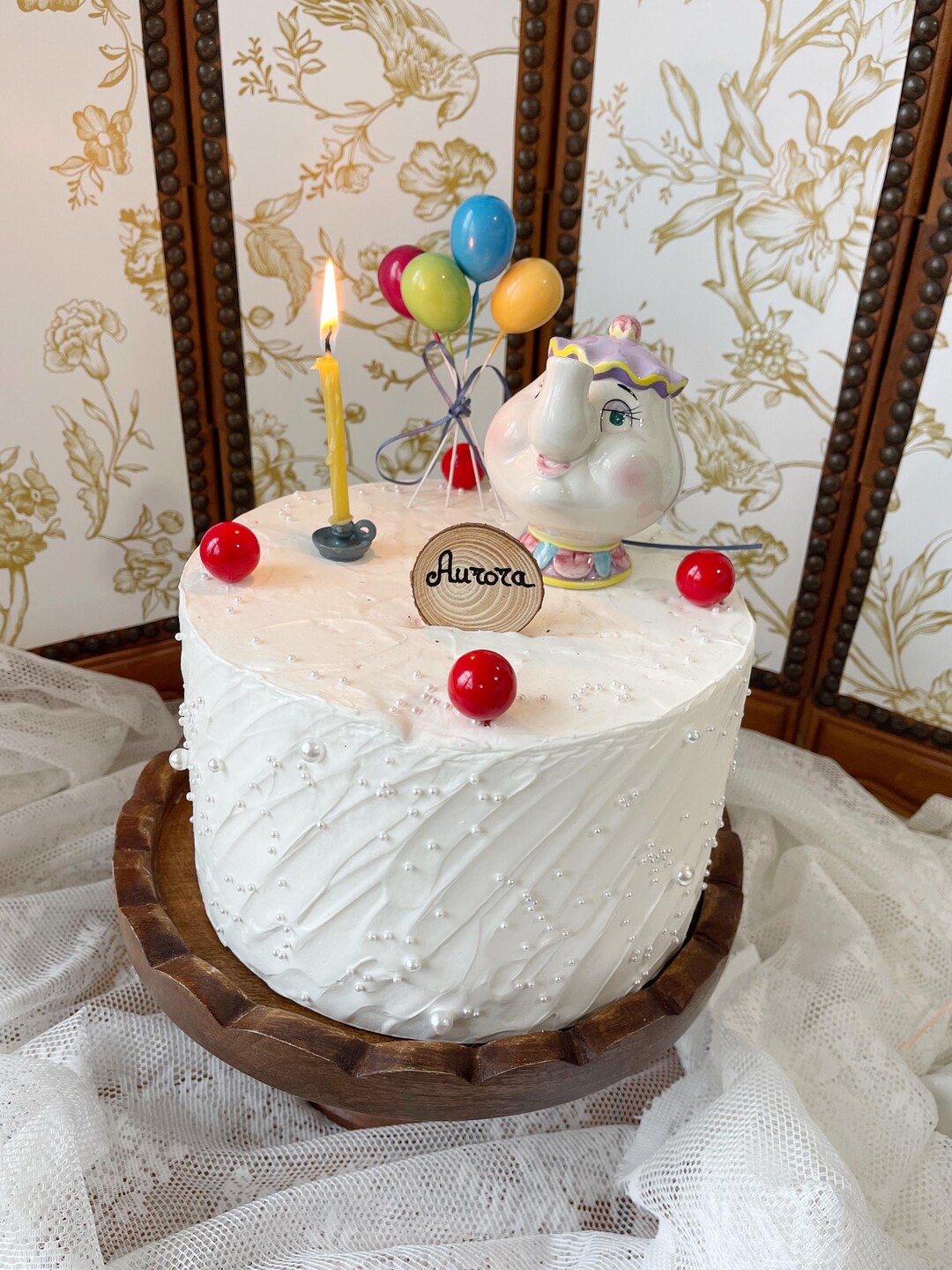 Mrs. Potts Vintage Porcelain Cake Topper – Personalized Disney Figurine ...