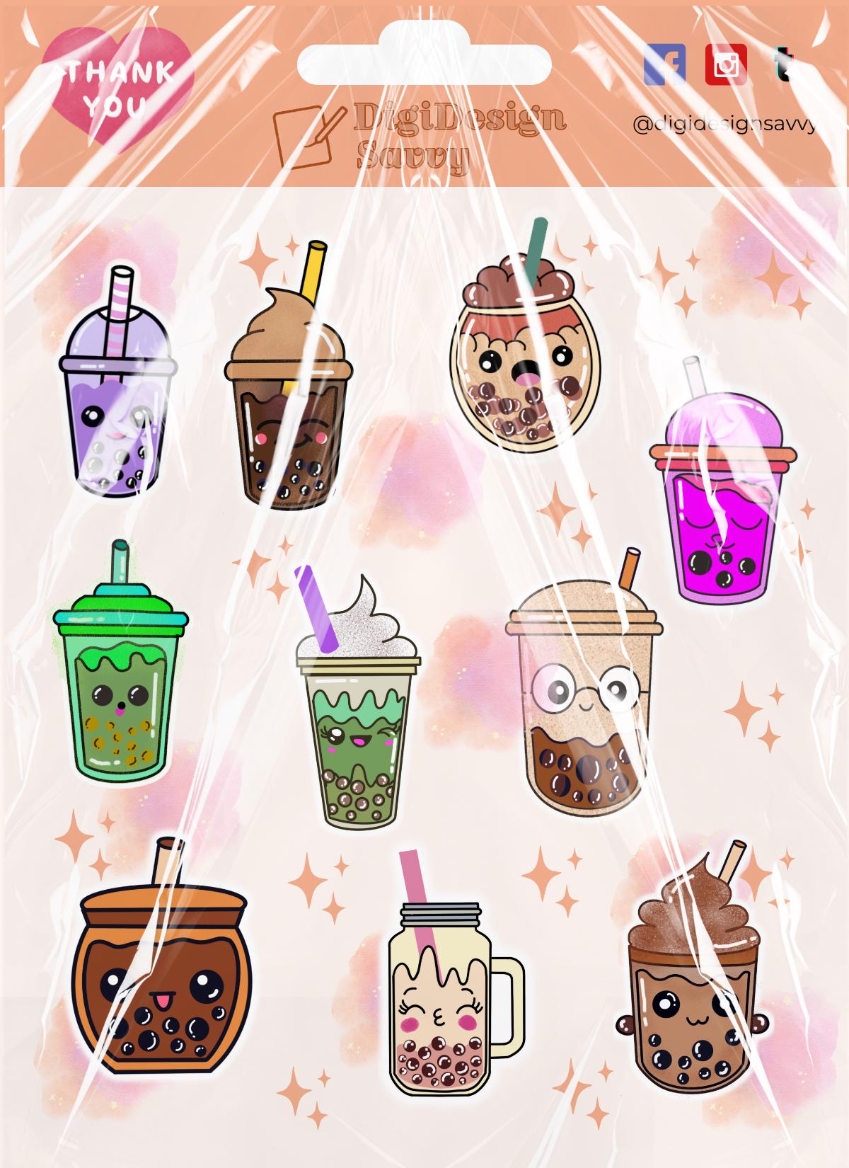 Sip & Stick: Boba Tea Sticker Set for Planners, Journals, and Digital ...