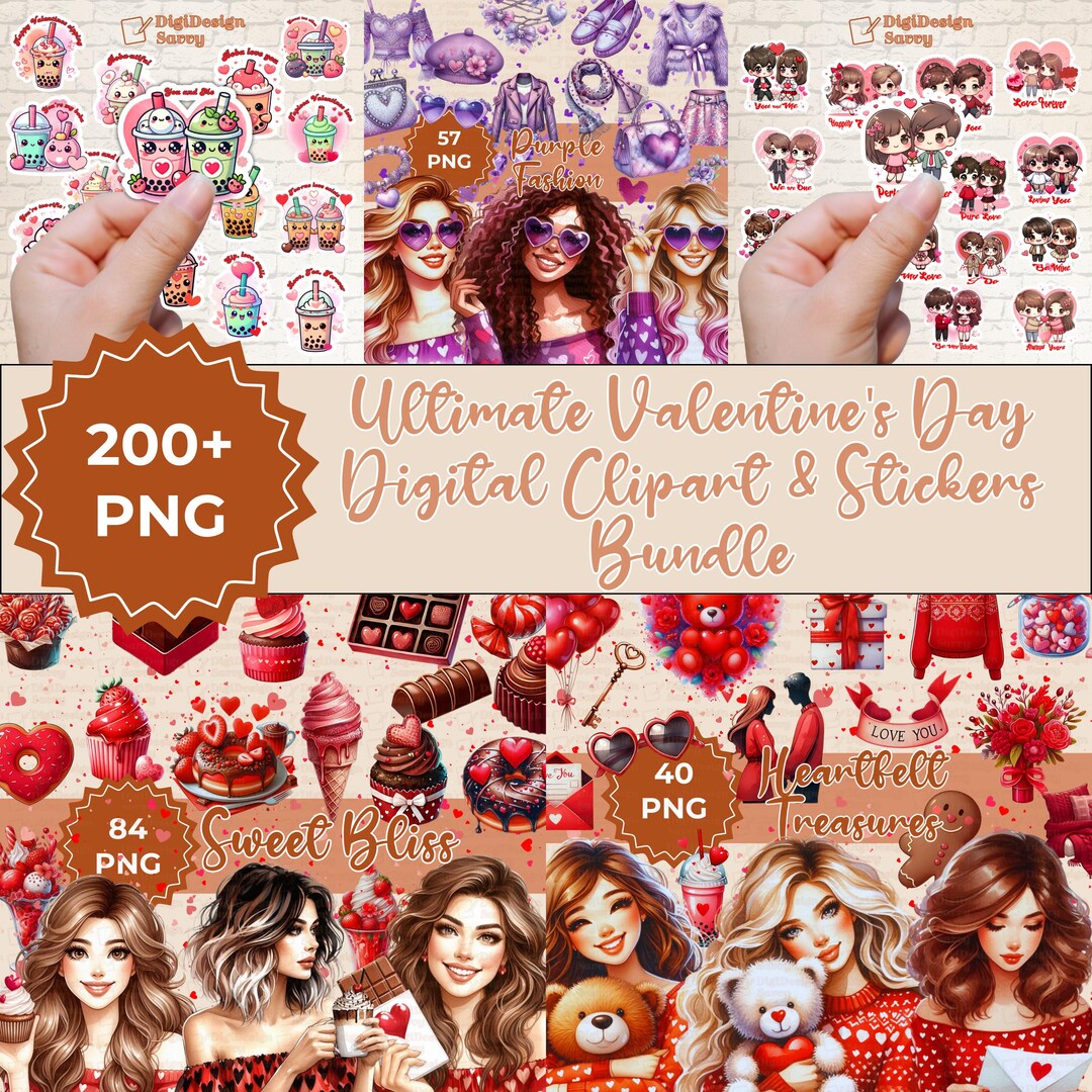 Ultimate Valentine's Day Digital Clipart & Stickers Bundle | 200+ High ...