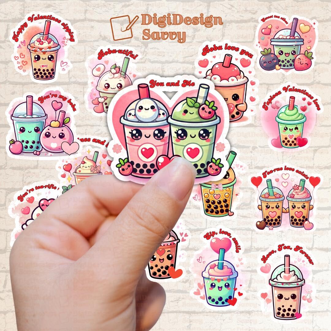Valentine's Day Stickers, Boba Tea Clipart, Goodnotes Digital Planner ...