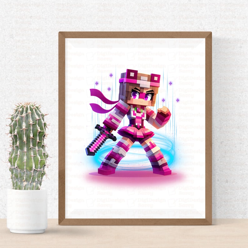 Minecraft Gamer Girl PNG, Pixel Warrior Princess Clipart (digital ...