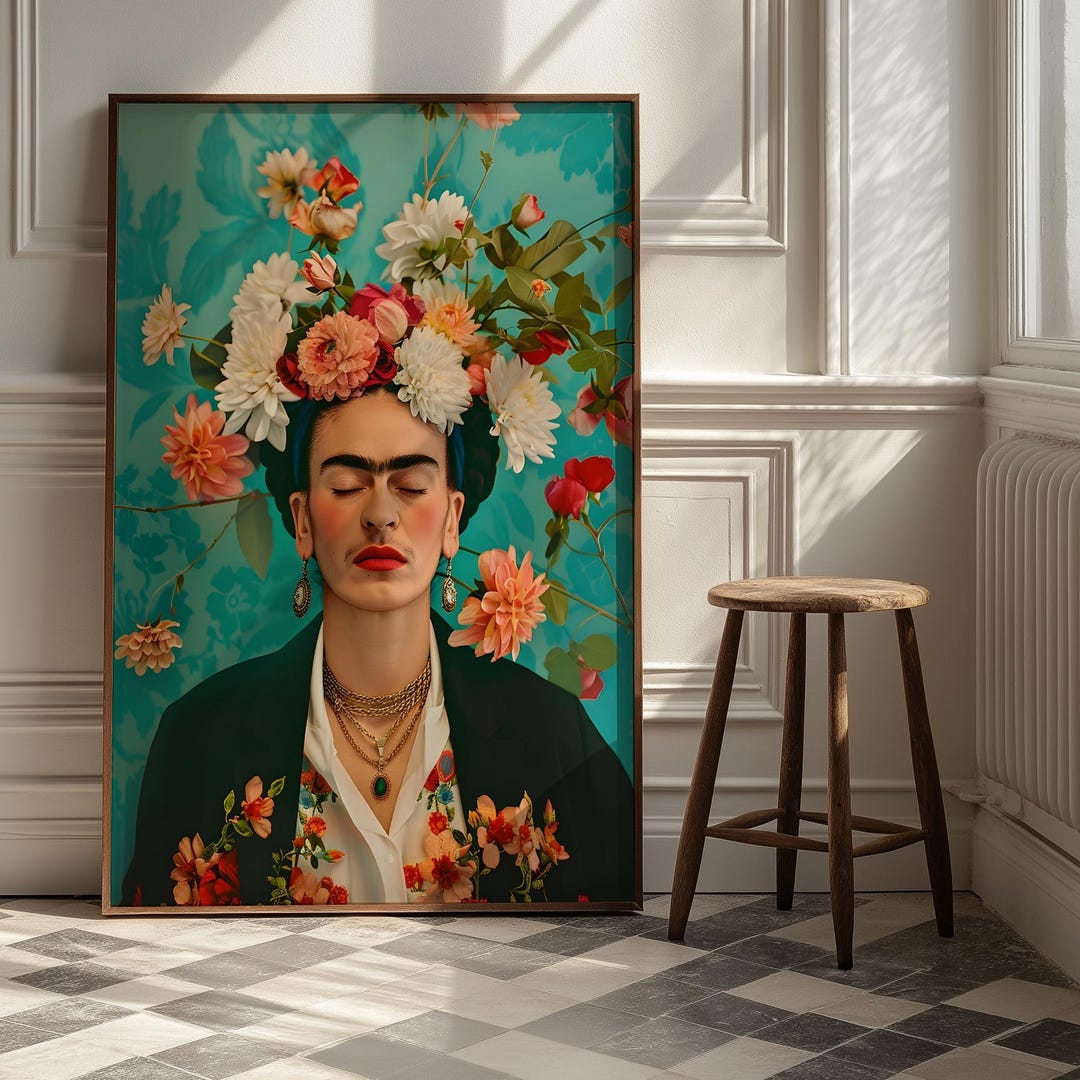 Frida Kahlo Floral Portrait Poster - Vibrant Mexican Art Print ...