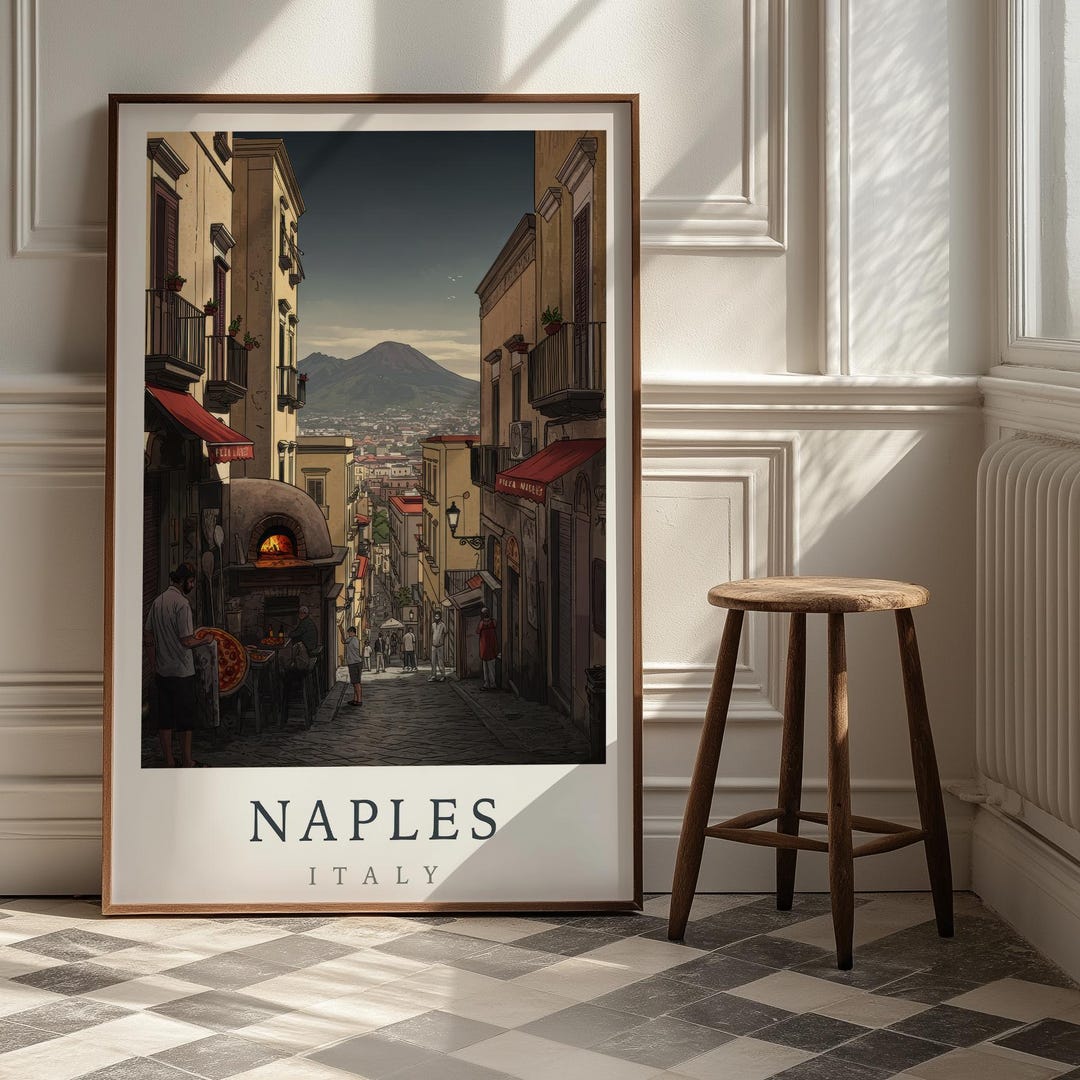 Naples Italy Travel Poster | Mount Vesuvius Street Scene Art Print - Etsy