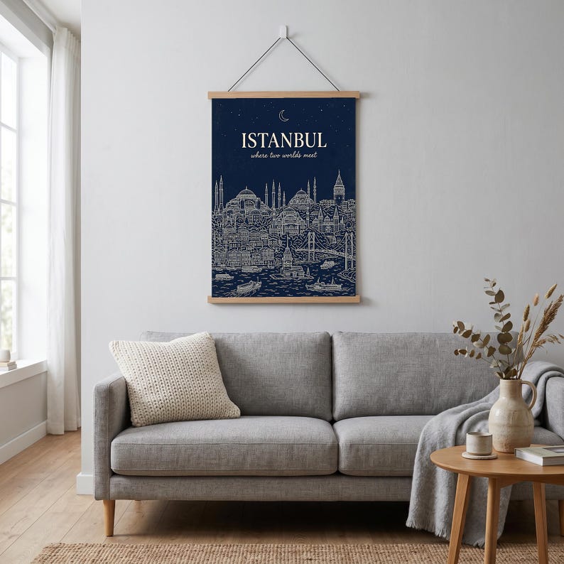 Istanbul City Line Art Print, Vintage Bosphorus Skyline Turkish Decor ...
