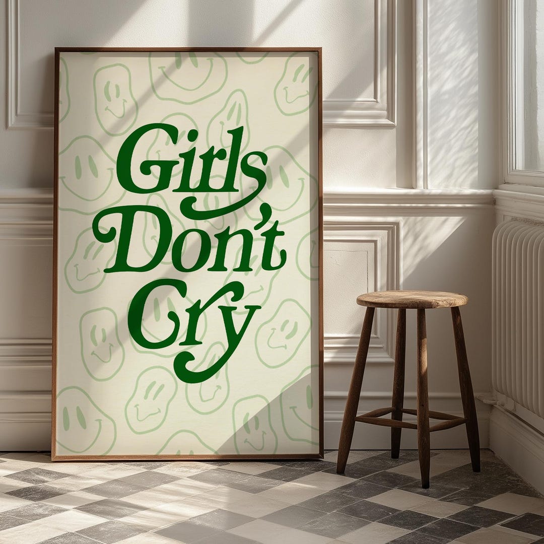 Girls Don't Cry Print | Green Typography, Smiley Face Poster - Etsy
