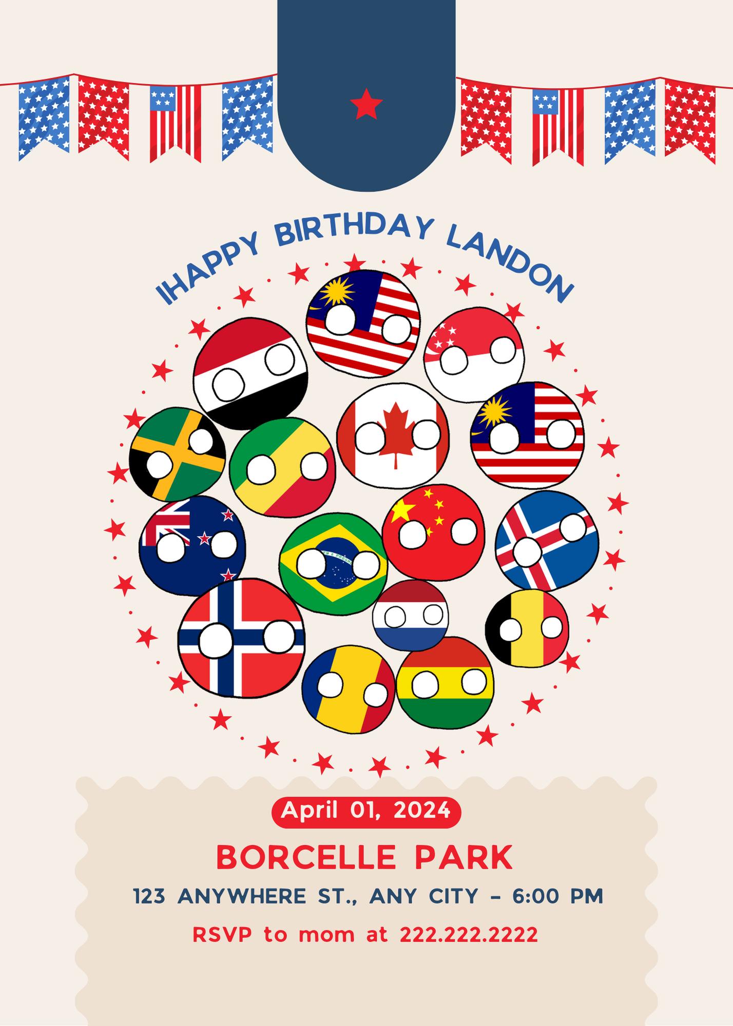 Countryballs Birthday Party Invitation Country Theme Invitation ...