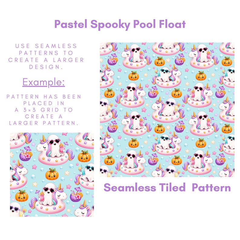 Pastel Spooky Pool Float Seamless Pattern, Ghost Unicorn Float ...