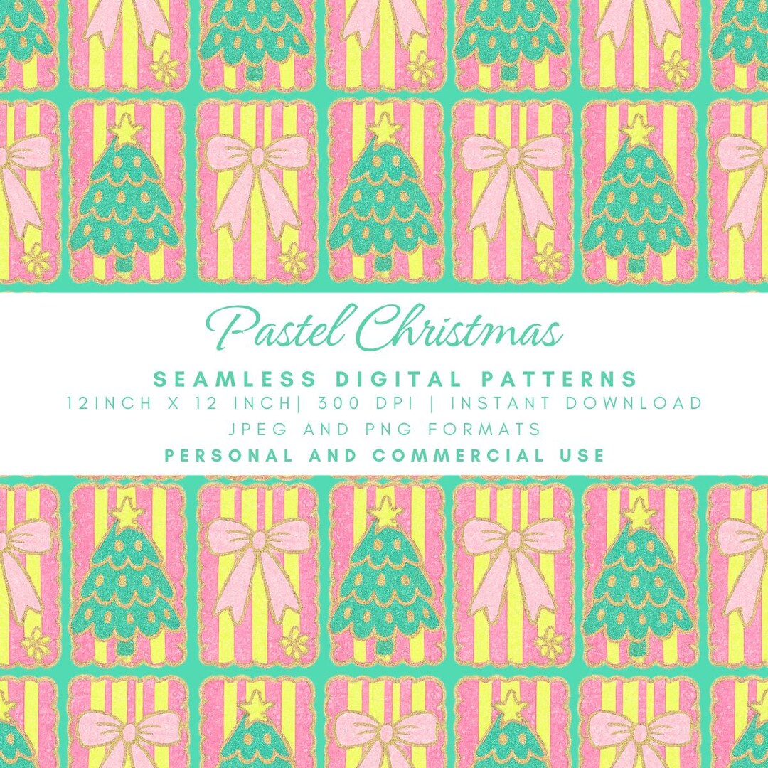 Pastel Christmas Seamless Pattern, Cute Holiday Digital Paper, Mint ...