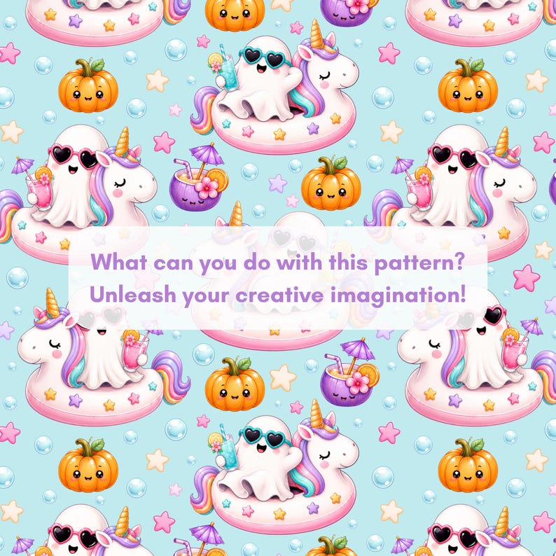 Pastel Spooky Pool Float Seamless Pattern, Ghost Unicorn Float ...