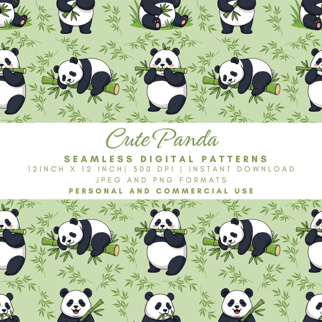 Cute Panda Pattern for Fabric, Kawaii Animal Seamless File for POD ...