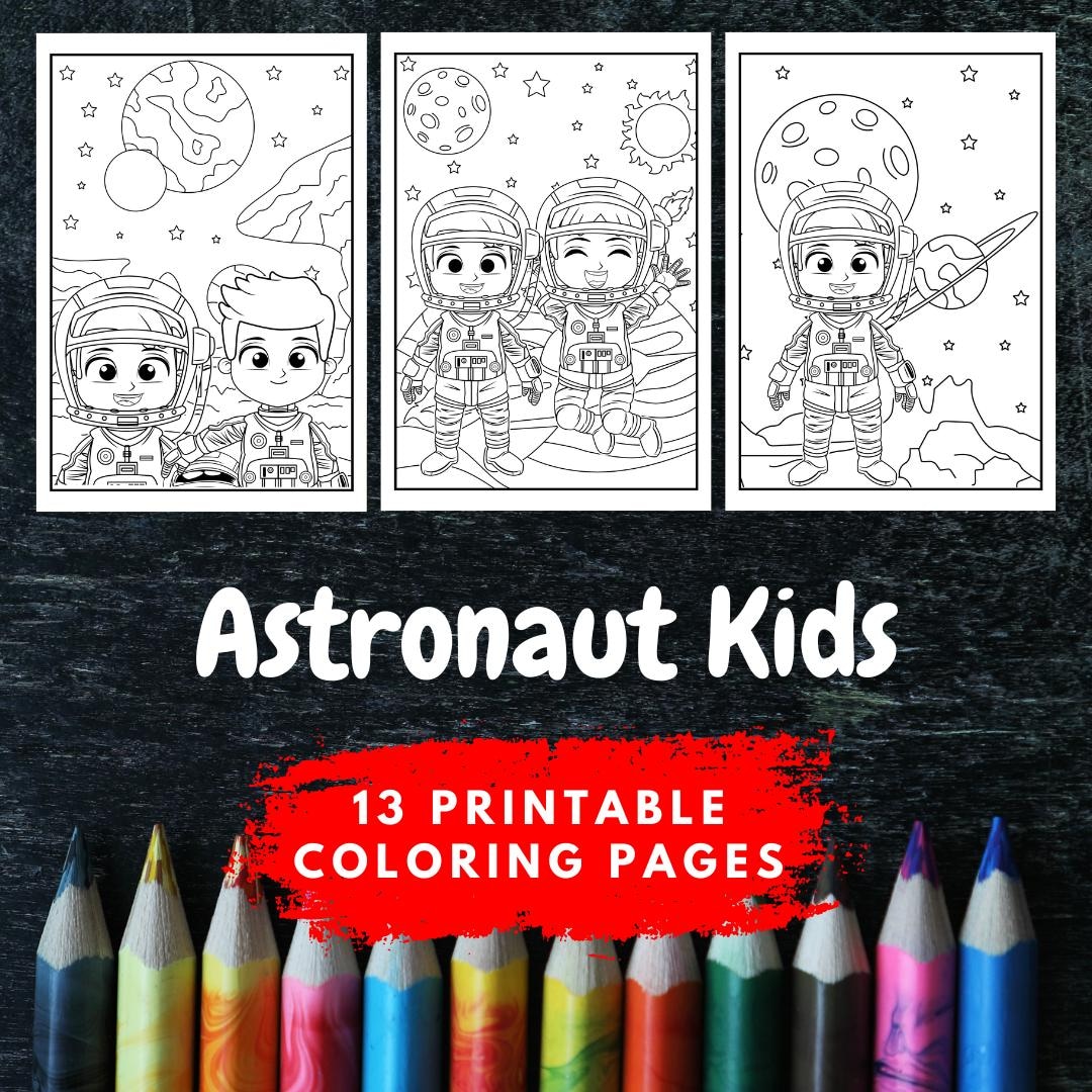 Astronaut Kids Coloring Pages Space Adventures Drawings for Kids - Etsy