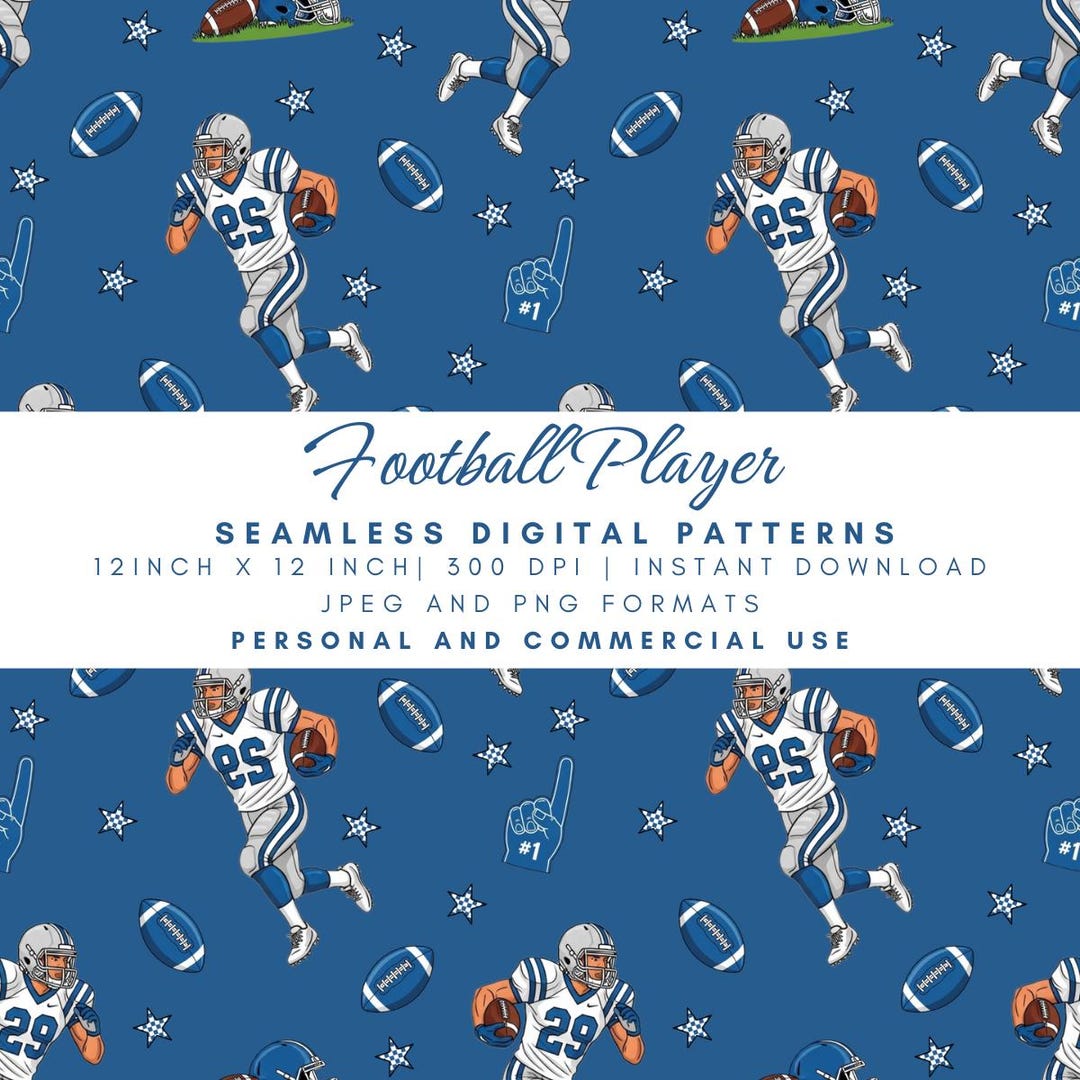 Football Player Seamless Pattern, Game Day Digital Paper, Sports Fan ...