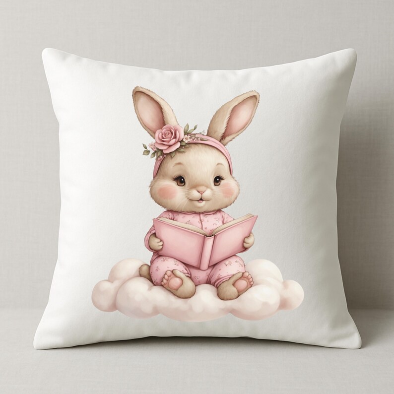 Cute Baby Bunny PNG, Rabbit Reading Book SVG, Nursery Wall Art, Baby ...