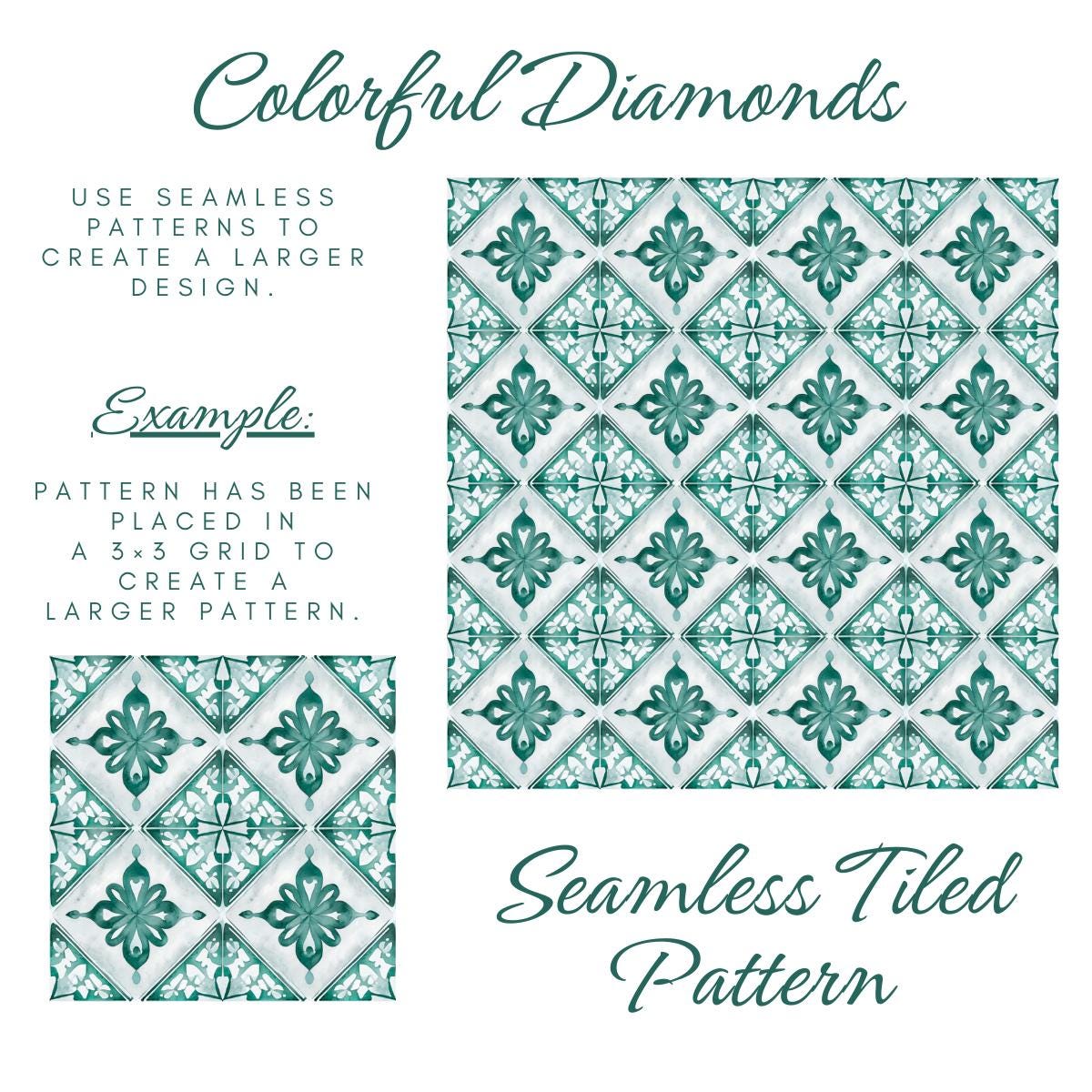 Watercolor Mediterranean Tile Pattern, Seamless Green and Blue Ceramic ...