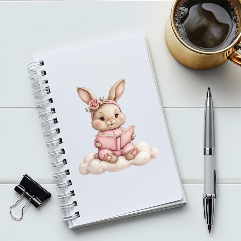 Cute Baby Bunny PNG, Rabbit Reading Book SVG, Nursery Wall Art, Baby ...