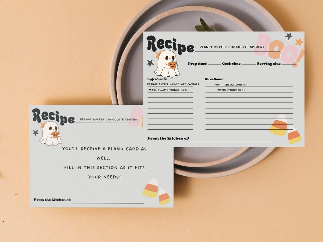 Ghosts Halloween Recipe Card, Digital Download, 5x7, Horizontal ...
