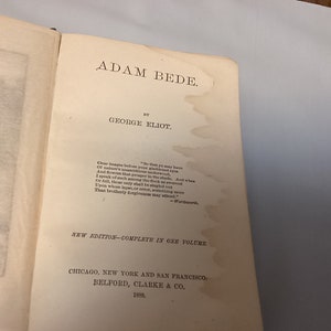 1888 George Eliot ( Adam Bede ) Bedford, Clarke & Co. New Edition ...