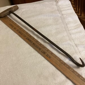 Barn Find Vintage Wood Handle Extra Long Primitive Hay Hook 22” Long. H ...