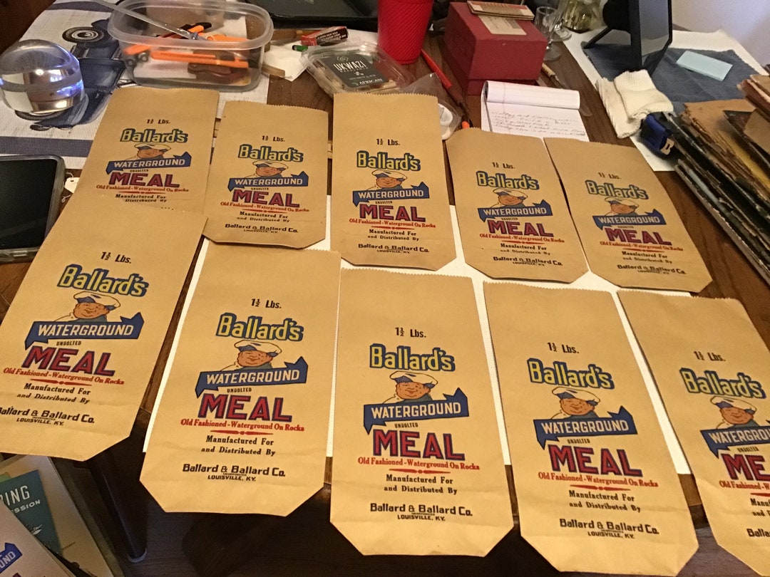 10 Vintage Empty Unused Paper Ballard’s Water Ground 1-1/2 Lbs. Meal ...