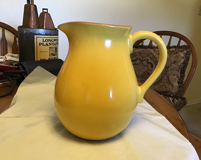 Vintage Yellow Pitcher With Brown Trim Has Tag Made in Portugal on the ...