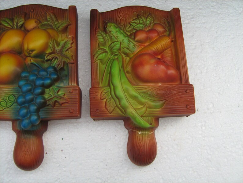 Pair Vintage Chalkware Wall Art Fruit and Vegetables - Etsy