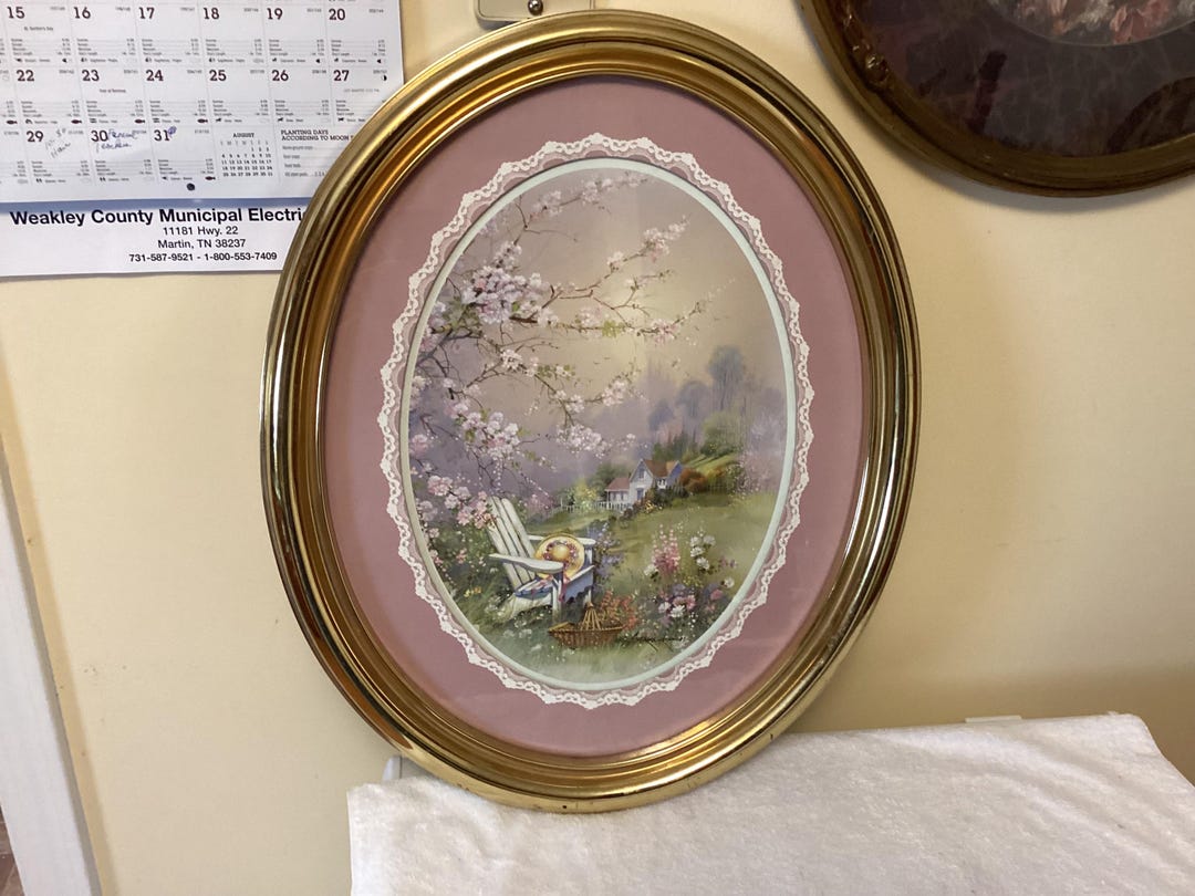 Large Retro Syroco Oval Gold Framed Andres Orpinas Print Country Home ...