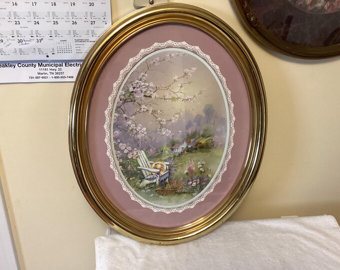 Large Retro Syroco Oval Gold Framed Andre’s Orpinas Print Country Home ...