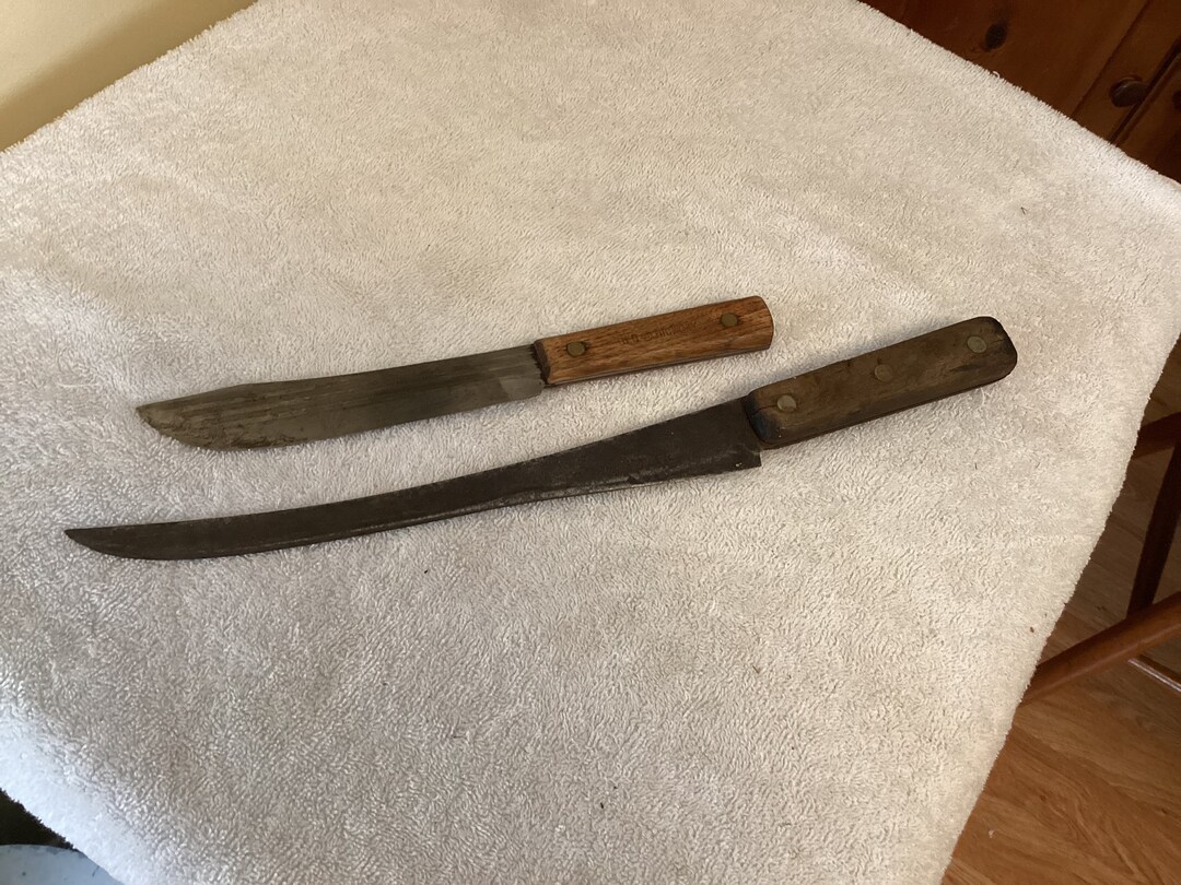 2 Vintage Butcher Knifes Old Hickory True Edge Ontario Knife Co 7 Blade ...