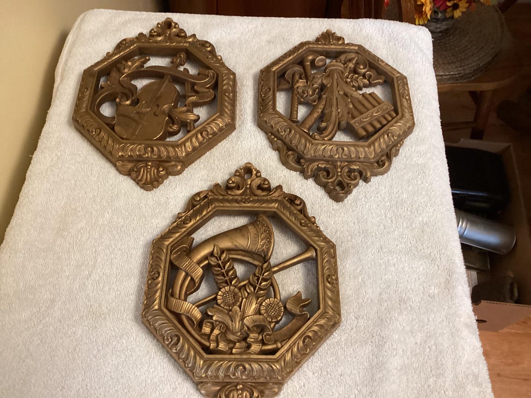 Set of 3 Vintage 1970s Gold Homco Syroco Musical Instruments Wall ...