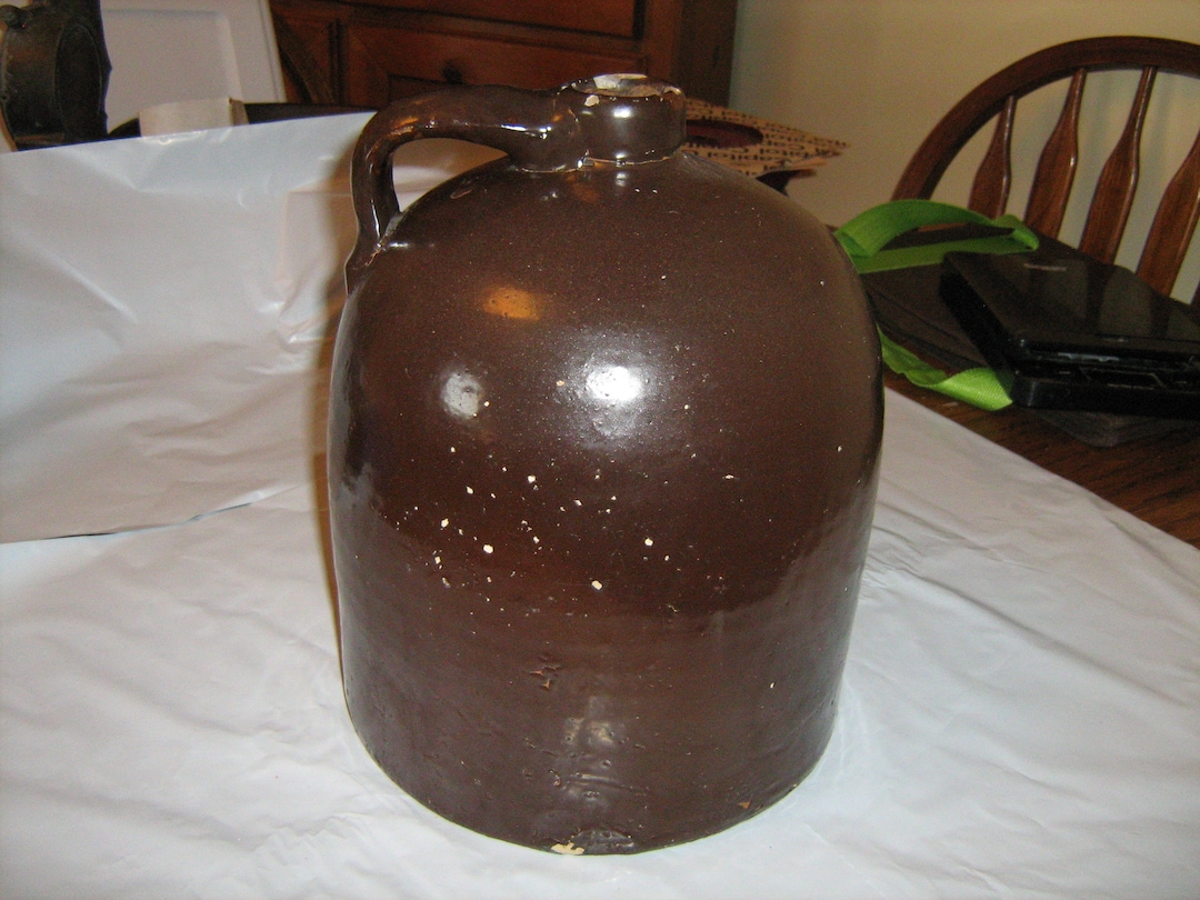 Old Large Vintage Antique Brown Stoneware Jug Primitive Country Farm ...