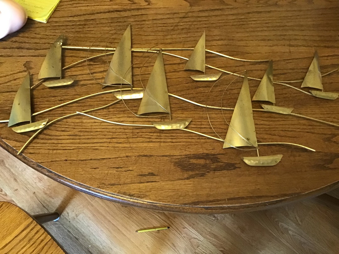 Vintage Gold Metal and Wire 1960s Sailboats Wall Hanging - Etsy