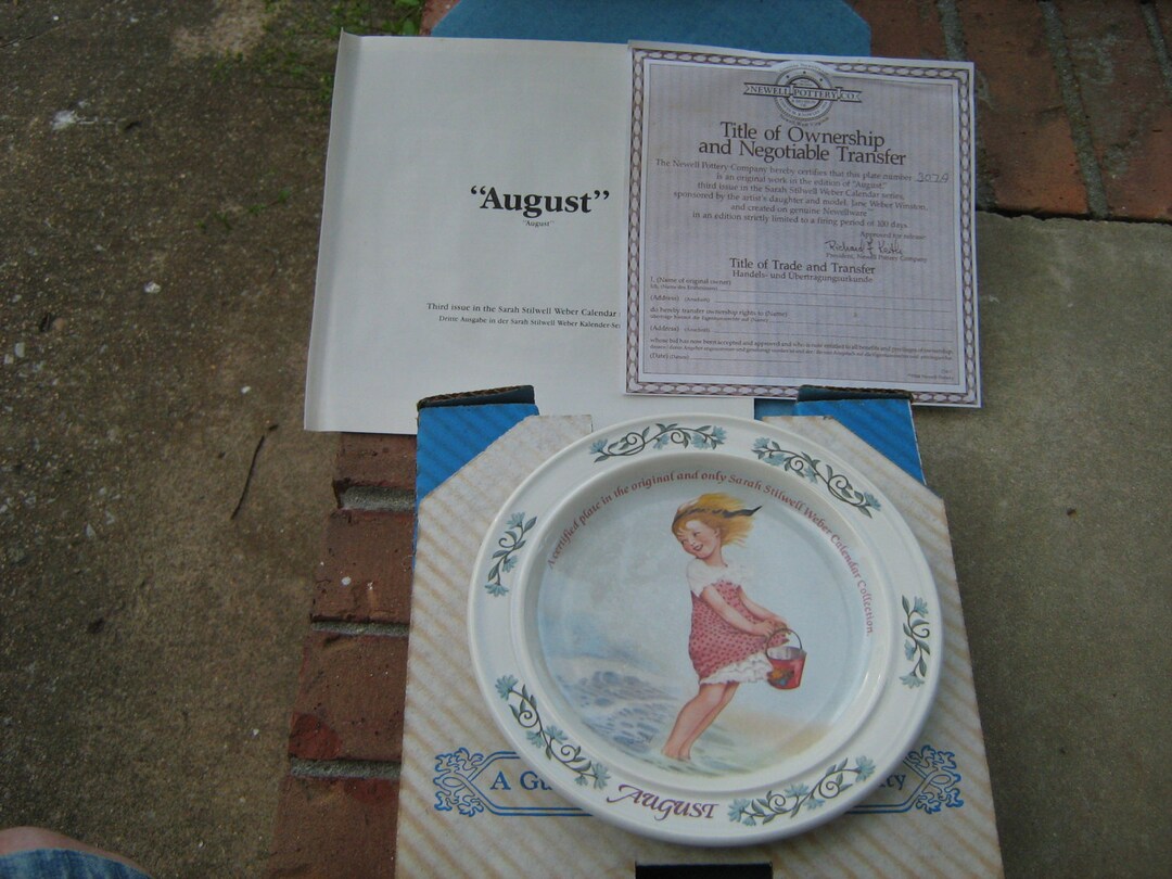 Vintage Sarah Stillwell Weber August 1984 Calendar Plate From Newell ...